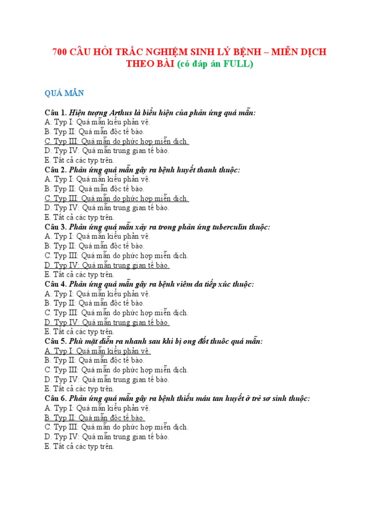 (123doc) - 700-Cau-Trac-Nghiem-Sinh-Ly-Benh-Mien-Dich-Y-Duoc-Theo-Bai-Co-Dap-An-Full | PDF