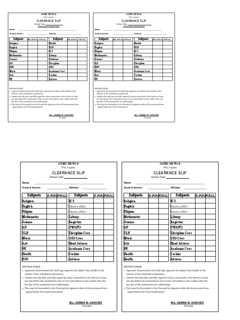 Grade Clearance Slip Instructions | PDF