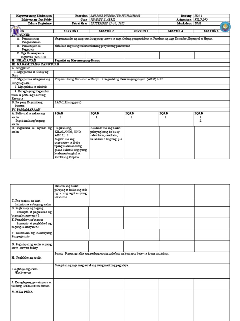 Filipino 8.-DLL-Filipino-8-Quarter-1-Week-3 | PDF