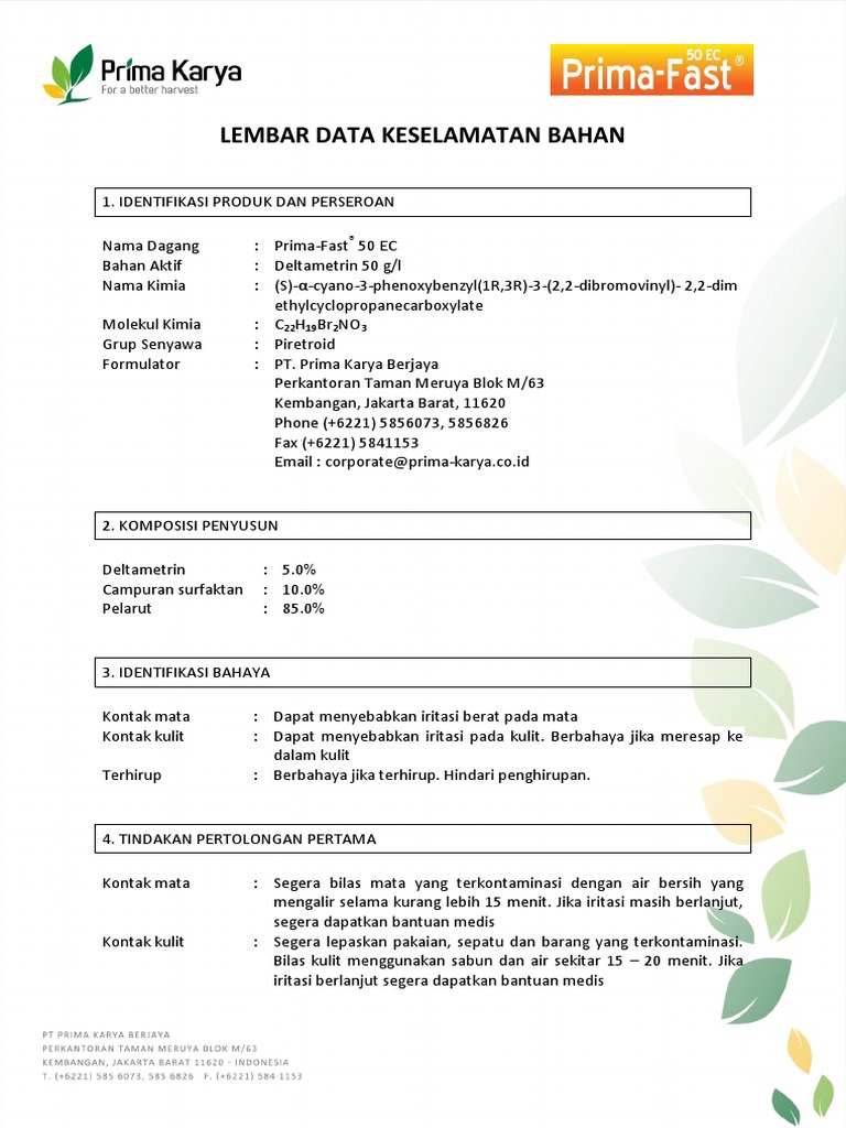 MSDS Prima-Fast 50 EC Indonesia | PDF