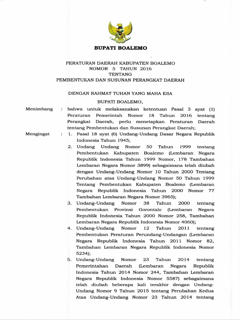 PERDA NO. 5 TAHUN 2016 TTG Pembentukan Dan Susunan Daerah | PDF