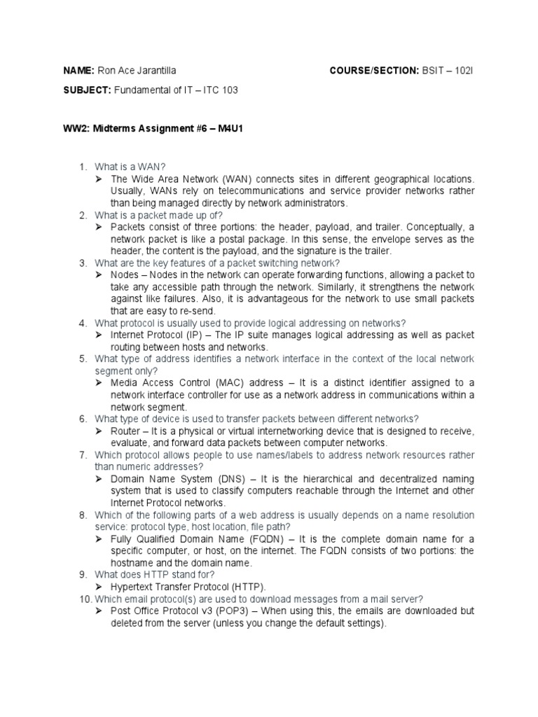 Midterm Assignment6 Jarantilla | PDF | Computer Network | Packet Switching