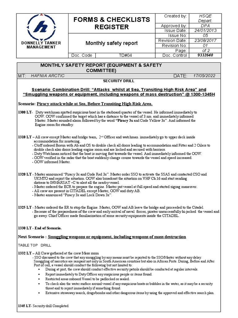 Scenario Combination Drill Attack Whilst at Sea and Smuggling Weapons ...