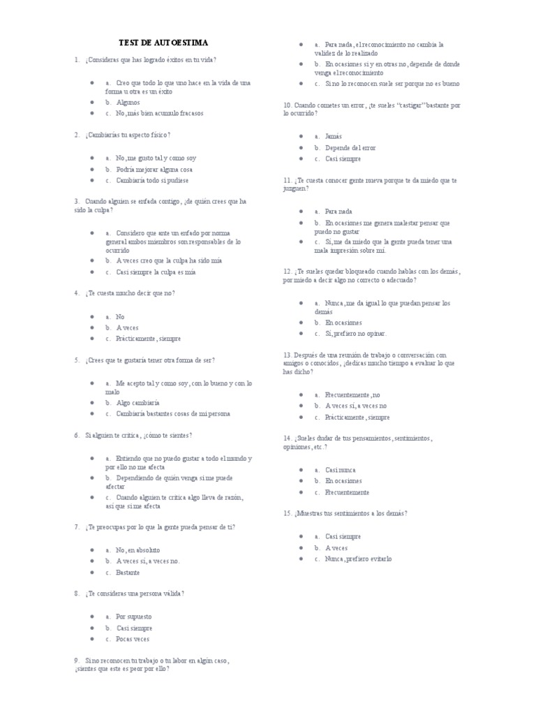 Test de Autoestima | PDF