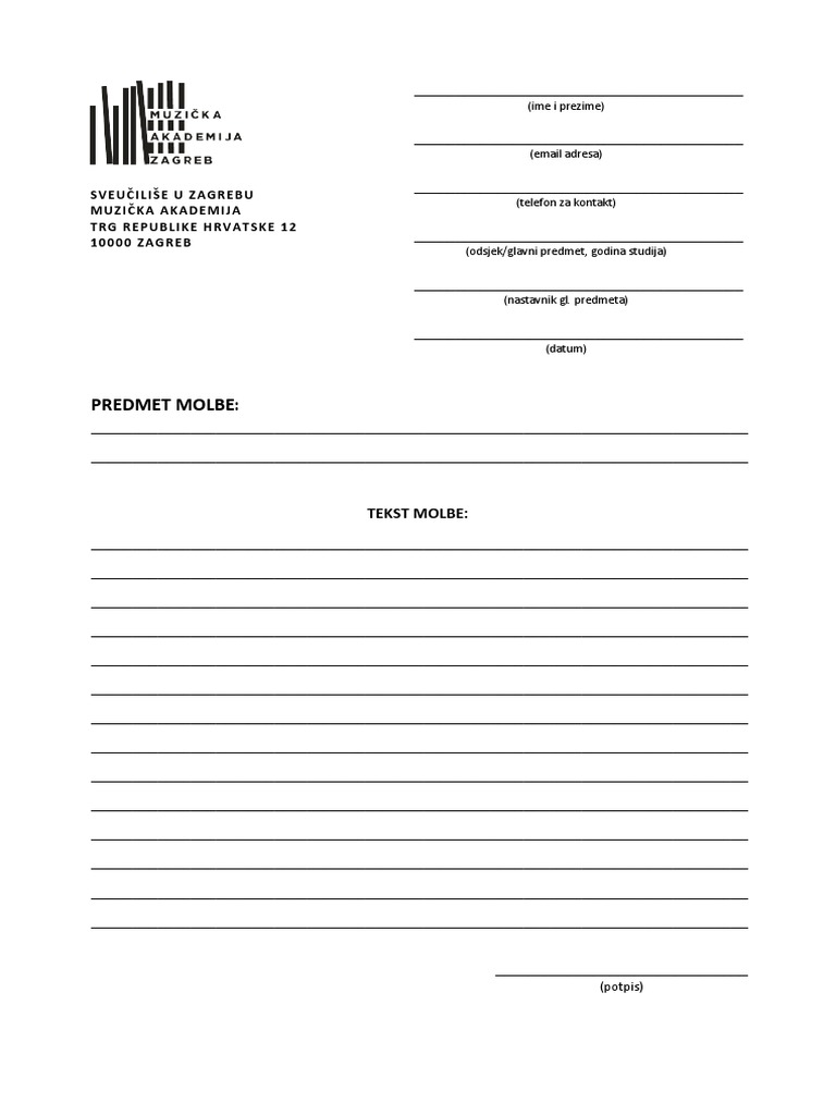 Molba Za Upis Izbornog Predmeta | PDF