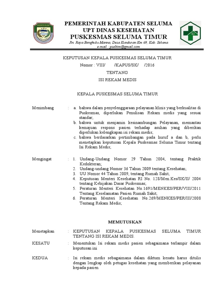 SK Isi Rekam Medis | PDF | Pengembangan Diri | Kesehatan Holistik
