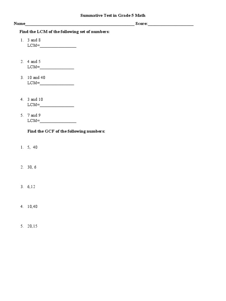 Summative Test in Grade 5 Math | PDF