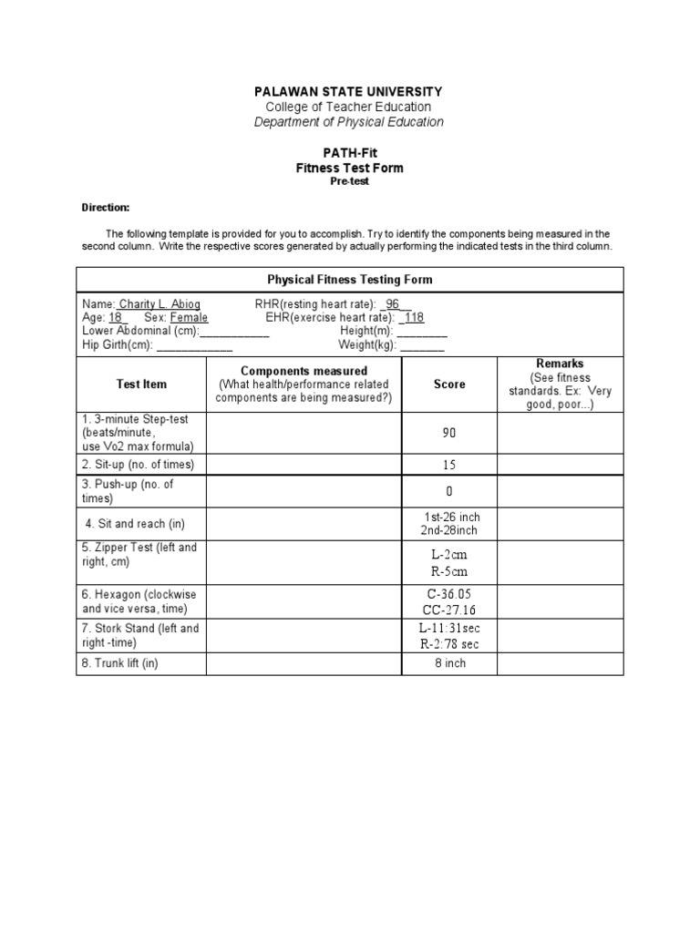 Fitness Test Form | PDF | Determinants Of Health | Clinical Medicine