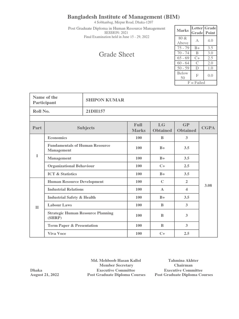 Gradesheet | PDF