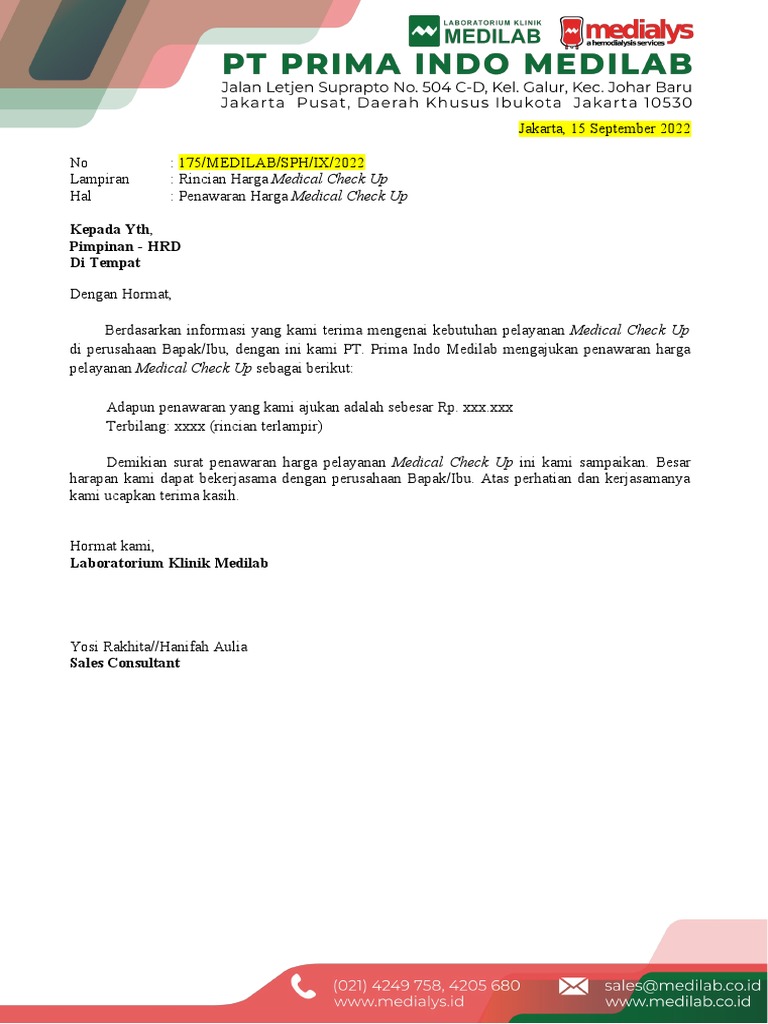 Penawaran Harga Paket Medical Check Up | PDF