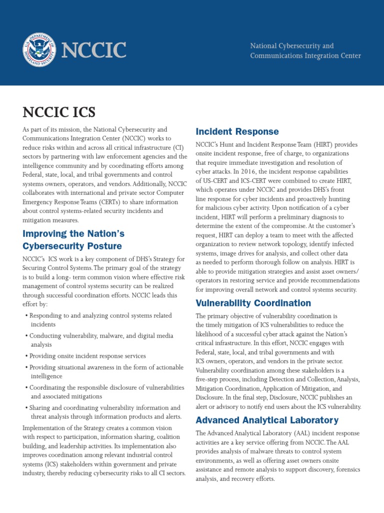 NCCIC ICS - FactSheet - NCCIC ICS - S508C | PDF
