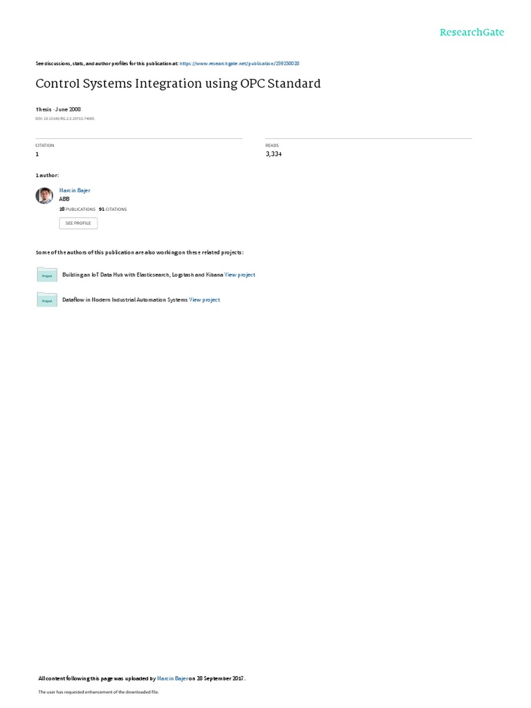 M bajerControlSystemsIntegrationUsingOPCStandard | PDF | Scada ...