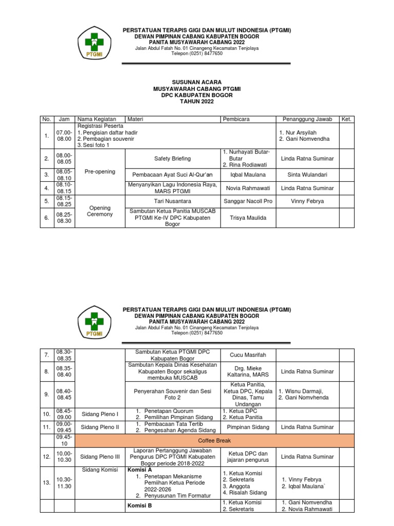 Musyawarah Cabang PTGMI Bogor 2022 | PDF