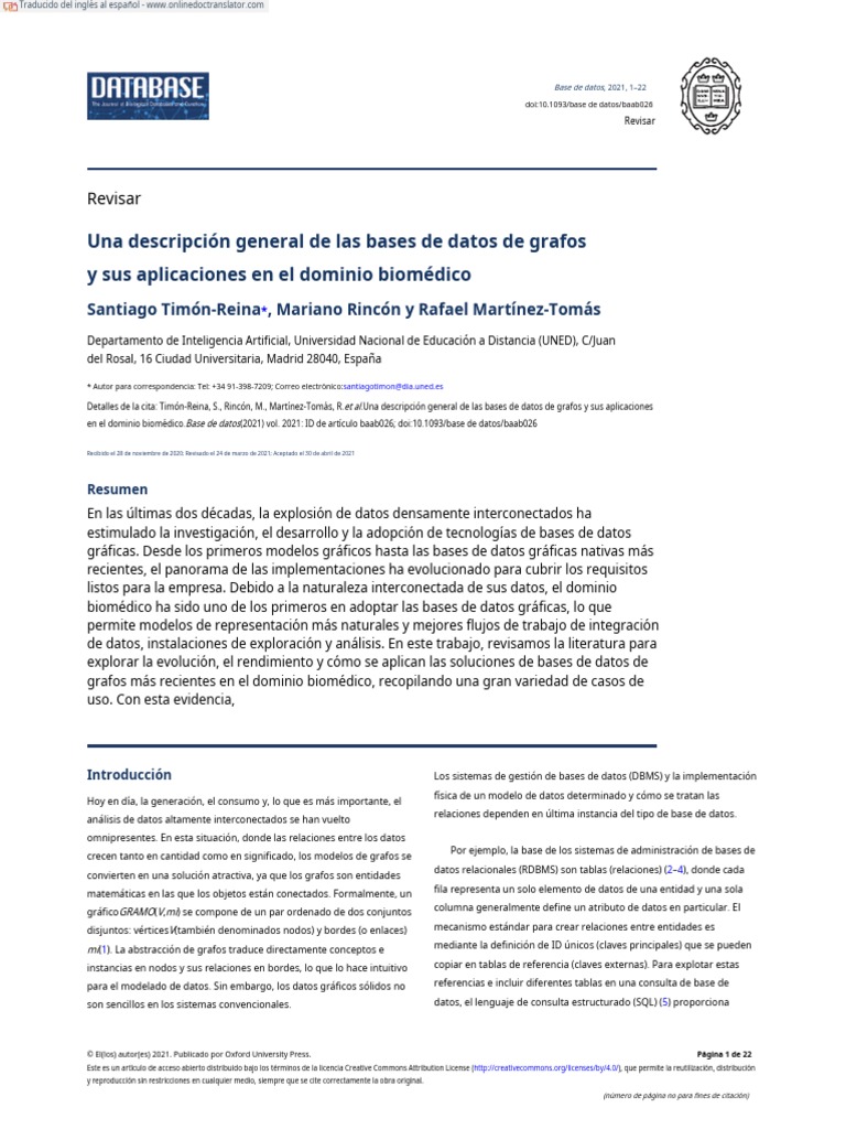 An Overview of Graph Databases and Their Applications in The Biomedical Domain - En.es | PDF ...