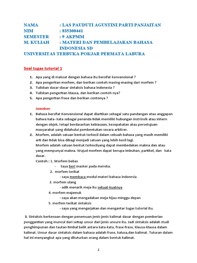 Tugas Tutorial 1 B.indo | PDF