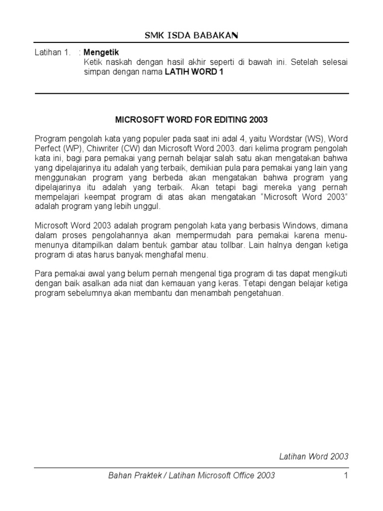 Bahan Praktek Microsoft Office 2003 | PDF