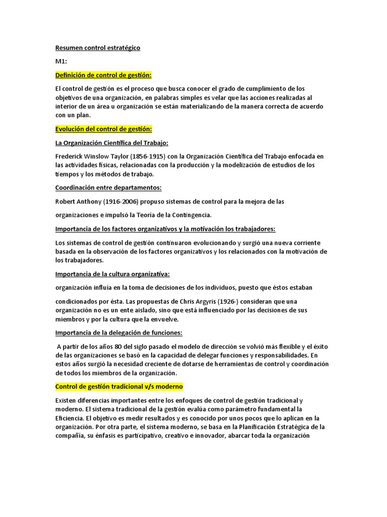 Resumen Control Estratégico | PDF | Planificación | Planificación estratégica