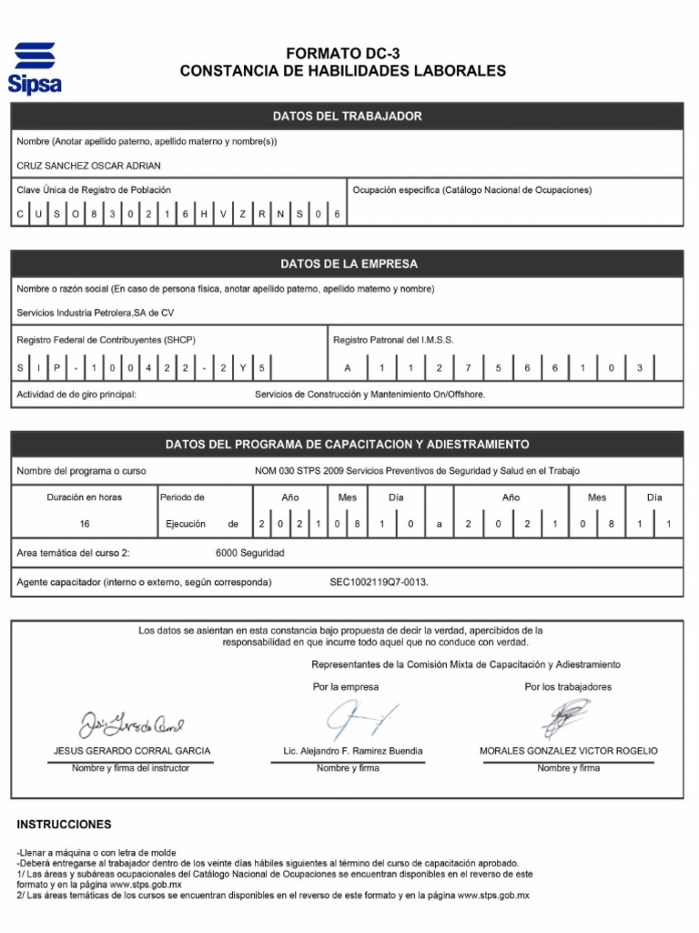 DC3.NOM-030-STPS. 10-08-21 | PDF