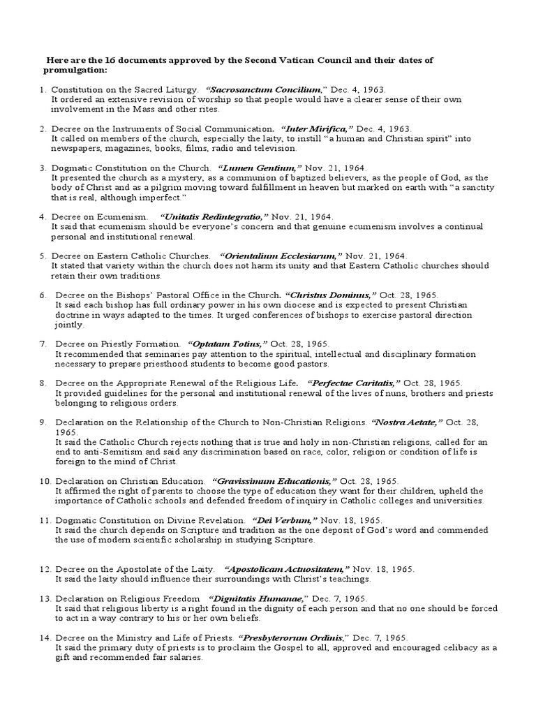 16 Conciliar Documents | PDF | Catholic Church | Second Vatican Council