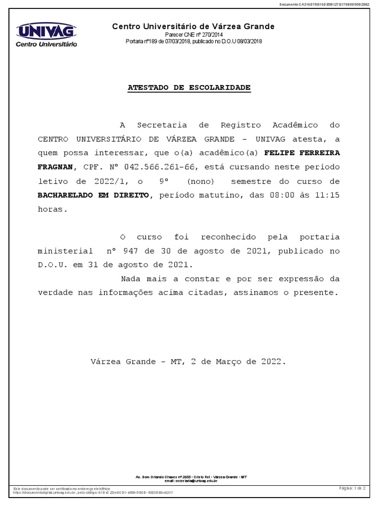 Atestado de Escolaridade | PDF