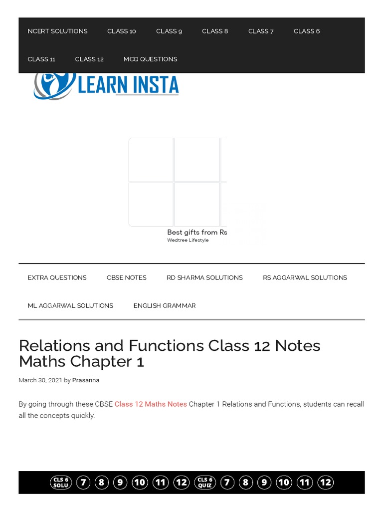 Relations and Functions Class 12 Notes Maths Chapter 1 | PDF | Function ...