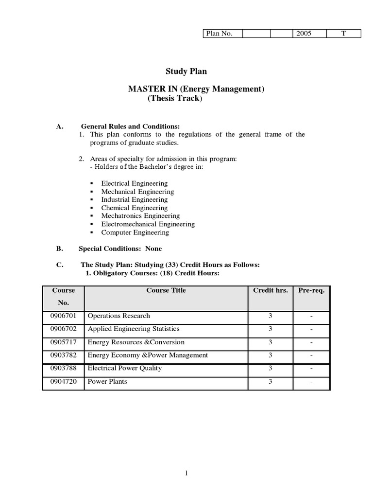 Study Plan. MASTER IN (Energy Management) (Thesis Track) | Download ...