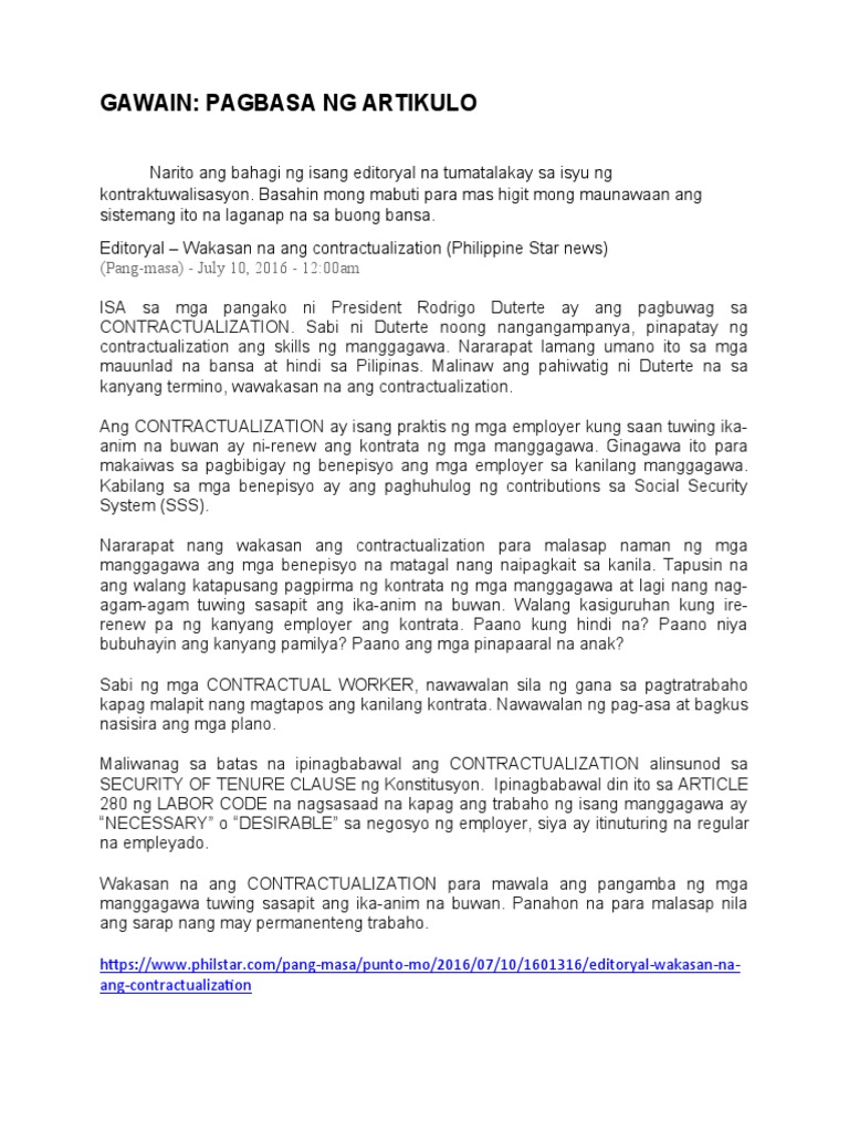 Gawain 1 Pagbasa NG Artikulo | PDF