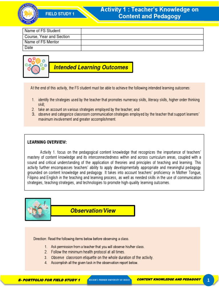 FS1 Activity 1 | PDF | Learning | Teachers