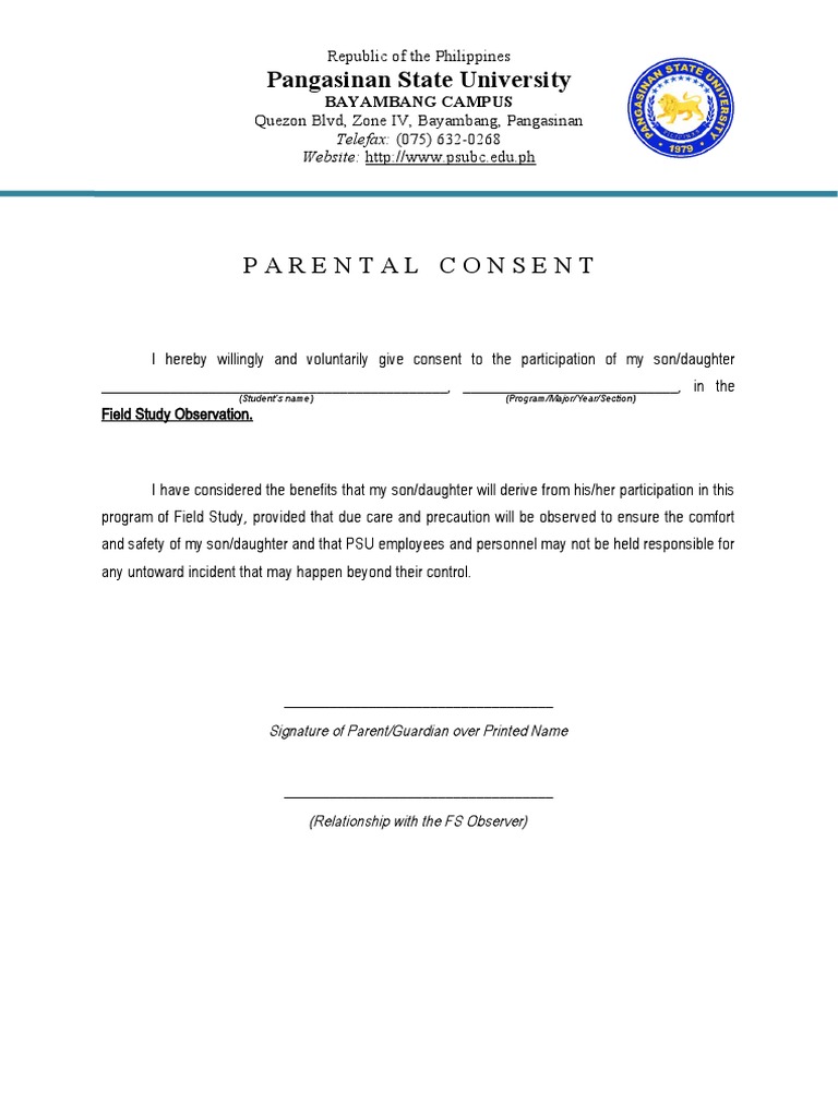 Parental Consent FS Observation | PDF | Self-Improvement | Wellness