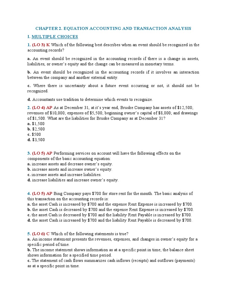 Multiple Choices and Exercises Chapter 2 | Download Free PDF | Equity (Finance) | Balance Sheet