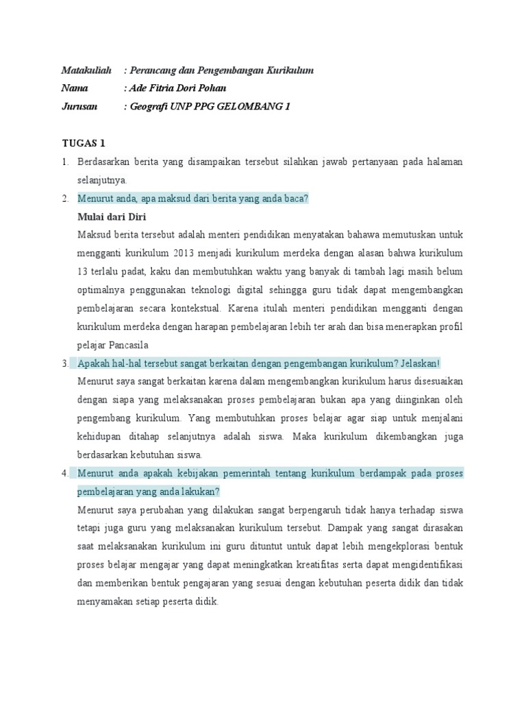 Mulai Diri Tugas JWB Pertanyaan | PDF