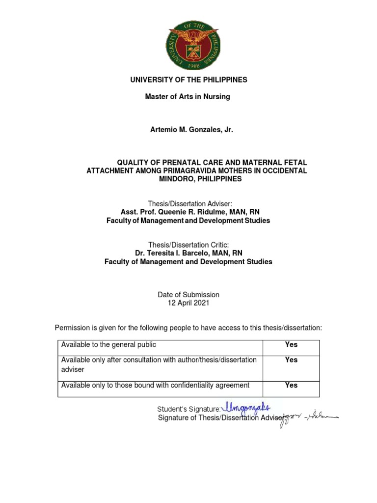 Final Thesis Copy - Gonzales, A | PDF | Pregnancy | Attachment Theory