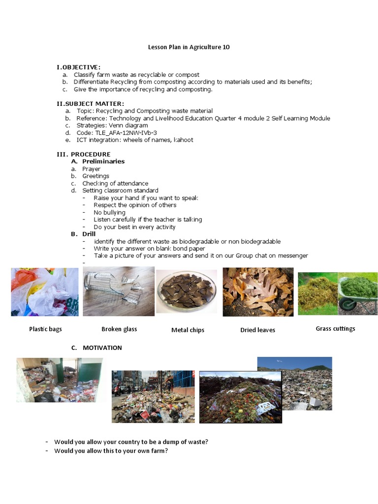 Lesson Plan in Agriculture 11 | PDF | Recycling | Compost
