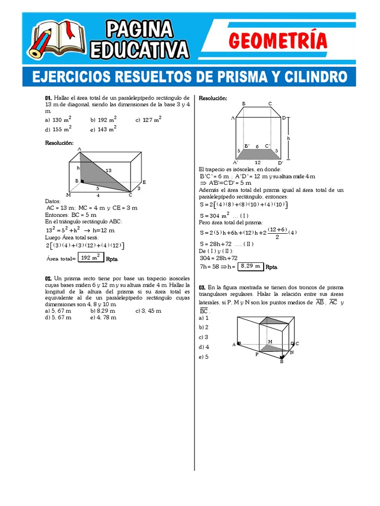 Ejercicios Resueltos de Prisma y Cilindro | PDF