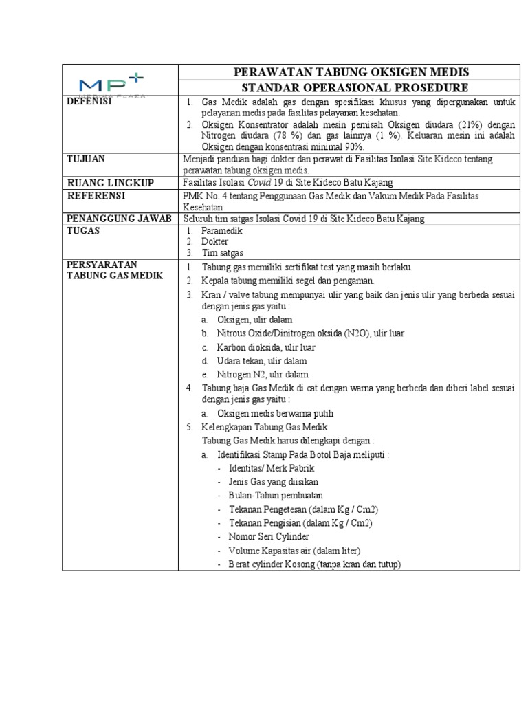 Sop Perawatan Tabung Oksigen | PDF