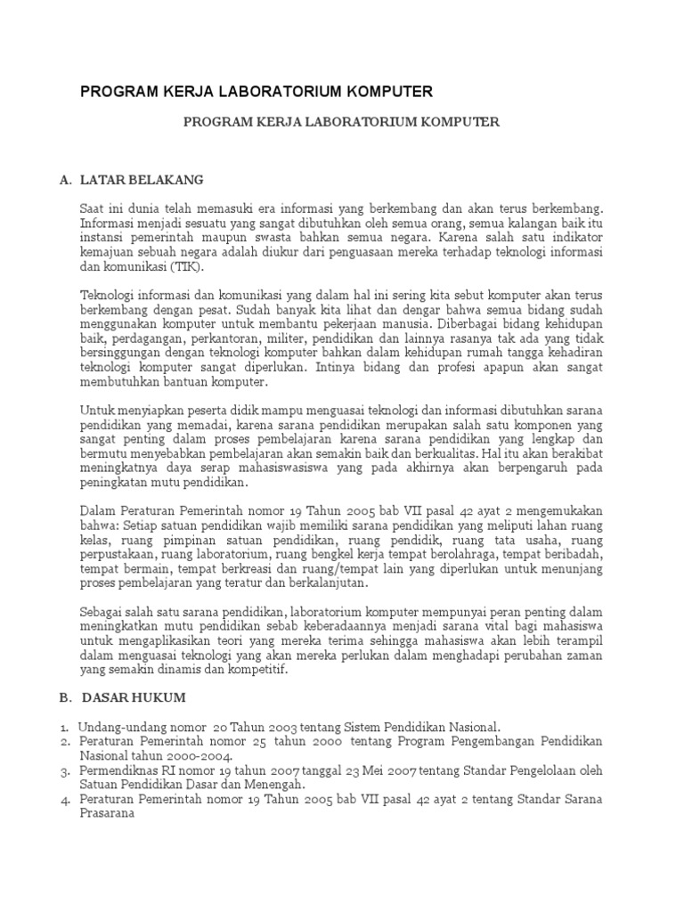 Program Kerja Laboratorium Komputer | PDF