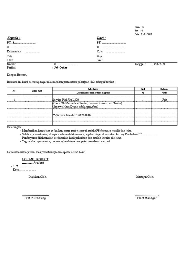 Surat Perintah Kerja (Job Order) | PDF