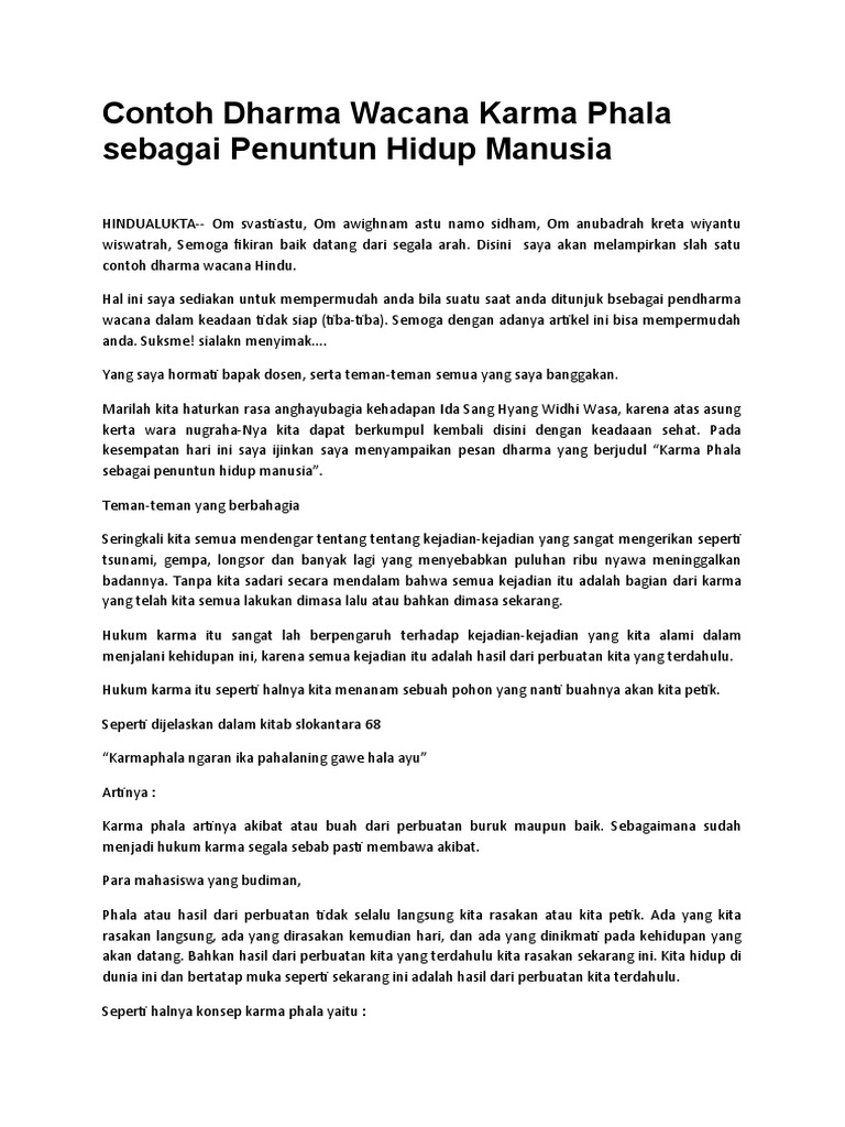 Contoh Dharma Wacana Karma Phala Sebagai Penuntun Hidup Manusia | PDF