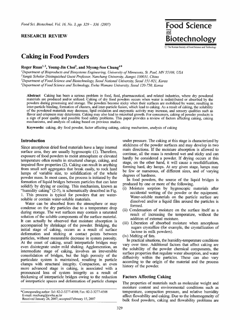Caking in Food Powders | PDF