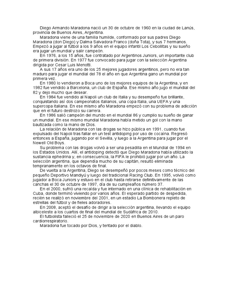 Biografia de Maradona | PDF | Diego Maradona | Deportes de equipo