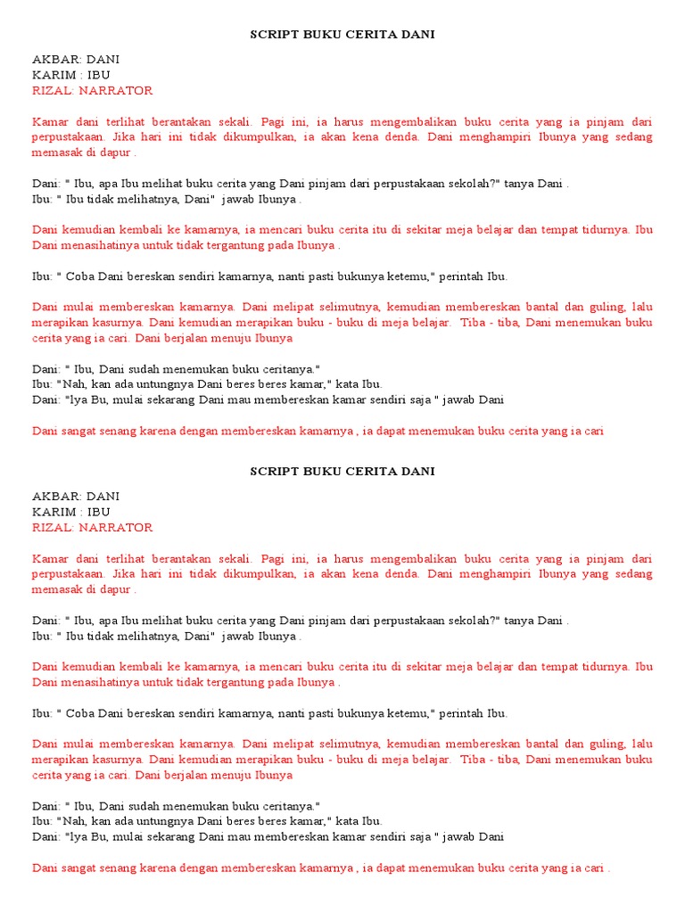 Script Buku Cerita Dani | PDF