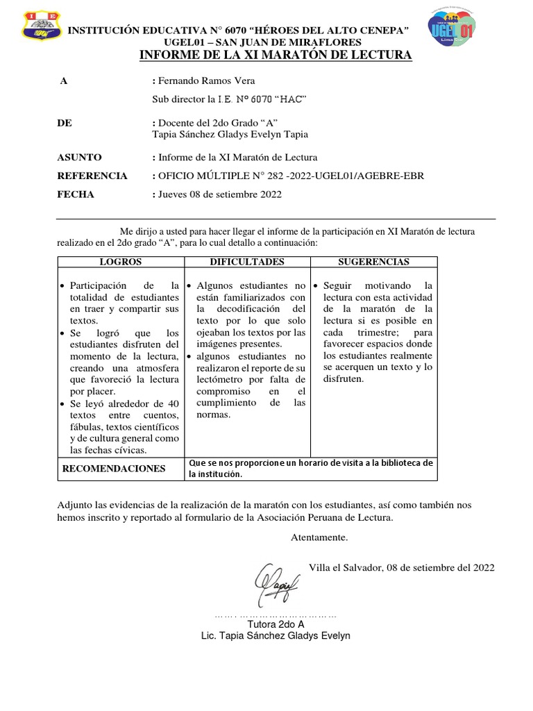 INFORME MARATON DE LECTURA 2do A | PDF