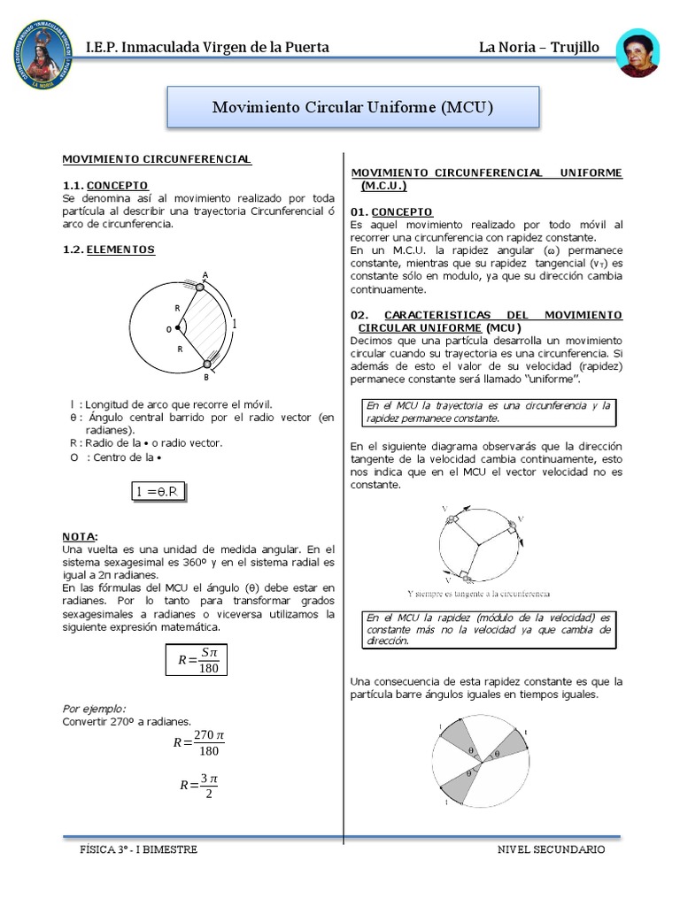 Movimiento Circular Uniforme (MCU) | PDF | Velocidad | Teoría de la ...