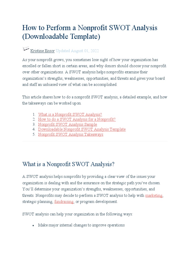 How to Perform a Nonprofit SWOT Analysis | PDF | Fundraising | Swot ...