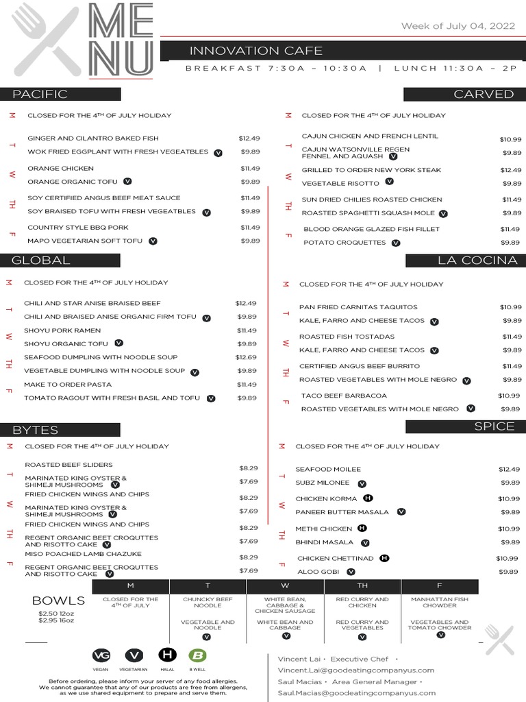 Innovation Cafe Menu Week | PDF | Tofu | Dumpling