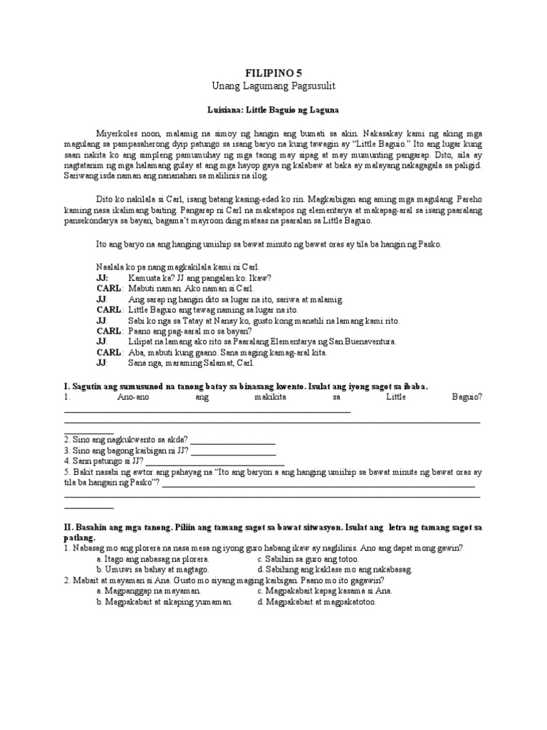 Filipino 5 Summative Test | PDF