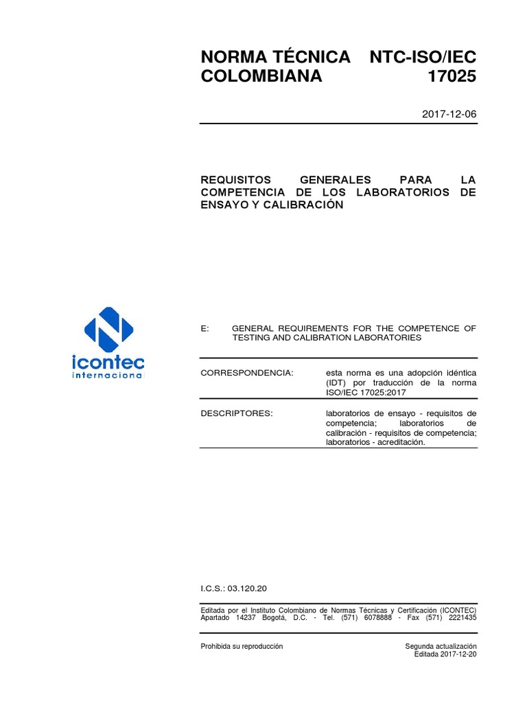 Norma Tecnica NTC Iso Iec Colombiana 170 | PDF | Calibración | Laboratorios Norma Tecnica NTC Iso Iec Colombiana 170 | PDF | Calibración | Laboratorios