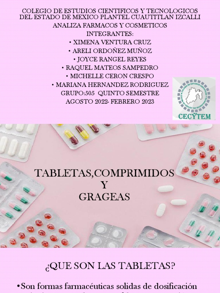 Farmacos Presentacion Tabletas, Comprimidos y Grageas | PDF | Tableta ...