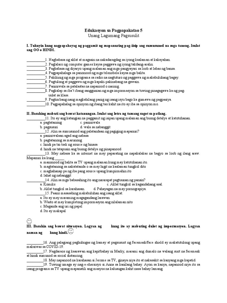 Esp 5 Summative Test Q1 | PDF