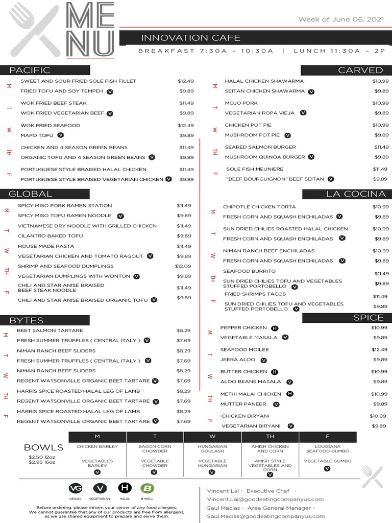 Innovation Cafe Menu Week of | PDF | Tofu | Dumpling